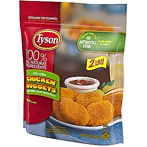 Tyson Fully Cooked Breaded Nugget Shaped Chicken Patty, 2 Pound -- 12 per case.