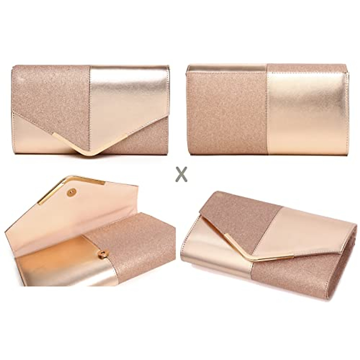MUDUO Sequined PU Clutch Purse for Women Evening Bag Party Clutches Wedding Purses Cocktail Prom Handbags (Champagne Pink)