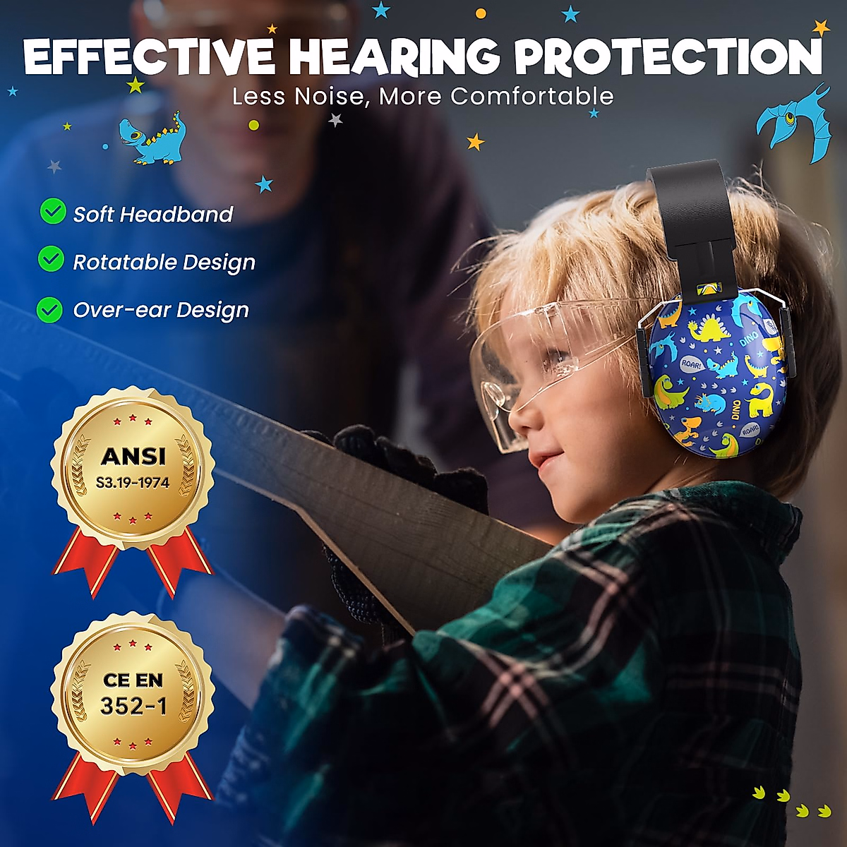 RIIKUNTEK Kids Ear Protection Safety Ear Muffs - SNR 27dB Noise Cancelling Headphones for Kids, Toddlers, Teens, Autism, Hearing Protection Earmuffs for Concerts, Fireworks, Sports Events, Air Shows