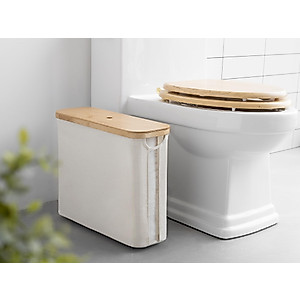 StorageWorks Toilet Paper Storage Basket, Toilet Paper Container with Bamboo Lid, Large Toilet Paper Holder for up to 9 Mega Rolls, Toilet Paper Organizer for Bathroom, Beige, 1 Pack