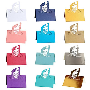 50PCS Table Name Place Cards,Hollow Out Mr and Mrs Design Wedding Name Place Cards for Table Seating Tented Name Card Folded Blank Card for Party Wedding Table Setting Seating Place Cards