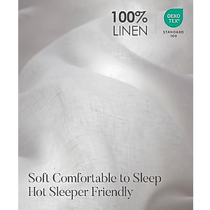 DAPU 100% Linen Duvet Cover Set - Pure Natural French Flax Linen with 8 Corner Ties and Zipper Closure Soft Breathable Durable for Hot Sleepers 1 Duvet Cover 2 Pillowcases (White, Queen)