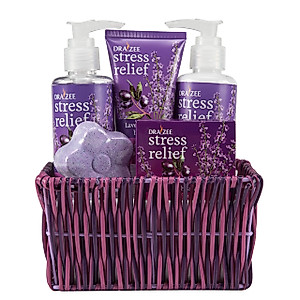 Draizee Spa Basket For Women - Lavender and Grape 5 Piece Spa Gift Set Luxurious Home Relaxation Fragrance Spa Gift Basket for Women - #1 Christmas Gifts For Women, Girlfriend