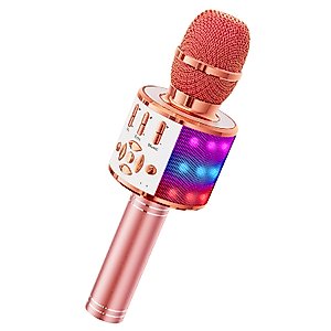 Ankuka Karaoke Microphone for Kids, Bluetooth Karaoke Microphone with LED Lights,Portable 4 in 1 Wireless Microphone Toys Christmas Birthday Gift Home Party Kids Toys for Girls Boys Adults(Rose Gold)