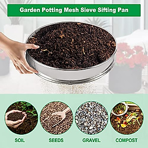 Patioer Garden Potting Mesh Sieve Sifting Pan - Stainless Steel Riddle - Mix Soil Filter - with 4 Interchangeable Mesh Sizes (3, 6, 9, 12mm)