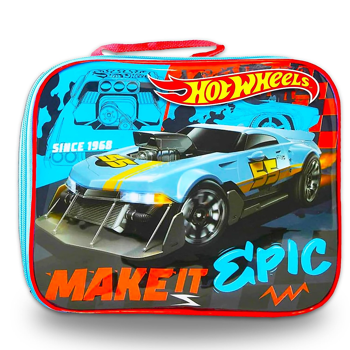 Hot Wheels Backpack with Lunchbox Set for Boys Kids ~ 2 Pc Bundle with Deluxe 16" Hot Wheels Racecar Backpack and Insulated Lunch Bag with Stickers, Tattoos, and More (Hot Wheels School Supplies)