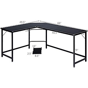 Tangkula L-Shaped Desk, 66 Inch Home Office Computer Desk PC Laptop Study Table with CPU Stand & Spacious Surface, Computer Workstation with Adjustable Foot Pads, Black