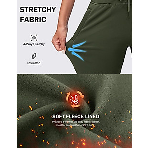 G Gradual Women's Fleece Lined Joggers High Waisted Water Resistant Thermal Winter Sweatpants Running Hiking Pockets(Olive, L)