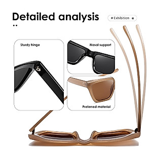 kimorn Sunglasses Womens Men Polarized Trendy Retro Sun Glasses Square Frame K1546 (Black+Brown)