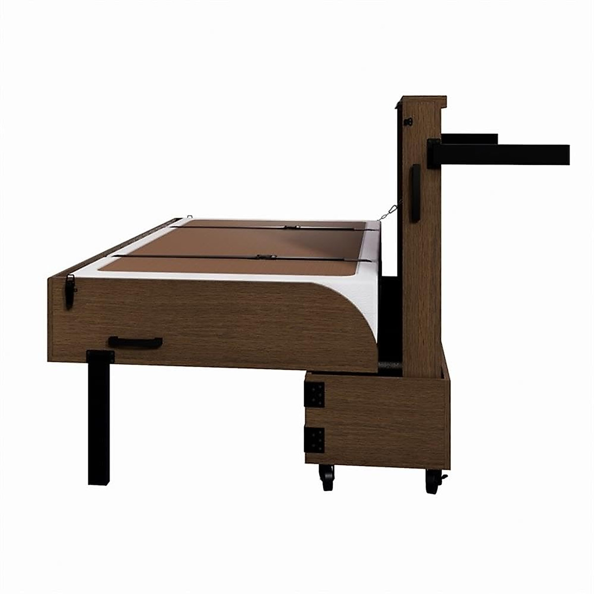 RoomAndLoft Queen Size Mobile Murphy Cabinet Bed in Solid Wood, in Brown, No Box Spring Needed, Pre-Assembled