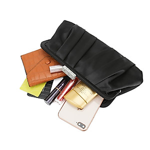 CHARMING TAILOR Classic Pleated Satin Clutch Bag Diamante Embellished Formal Handbag for Wedding/Prom/Black-Tie Events (Black)
