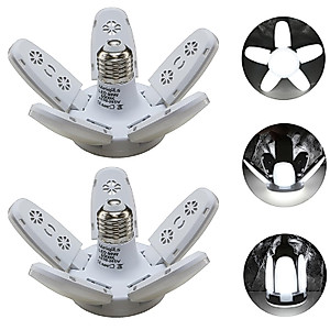 2Pack LED Garage Light Bulb, Mini 60W LED Garage Ceiling Lights 5 Adjustable Panels,6000Lumen Garage LED Light Bulb,E26 6500K Daylight LED Shop Lights for Garage,Kitchen,Indoor,Living Room,Attic Light