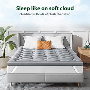 VISCOFLEX Mattress Topper King, Extra Thick Mattress Pad Cover for Back Pain, Thick Quilted Fitted Pillow Top King Bed Mattress Topper for Firm King Mattress，Grey