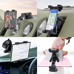 PLDHPRO Tablet Holder Car Mount for All 6"-11" Apple iPad Samsung Galaxy Tab Tablet, Tablet Holder for Car Dashboard Air Vent Windshield iPad Suction Cup Mount, Adjustable Car Tablet Holder for Driver