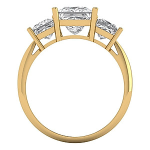 Clara Pucci 3 Carat Princess cut Custom Engraving 3 Stone Solitaire Genuine Moissanite Engagement Everlasting Ring 14k Yellow Gold Size 6.5 US