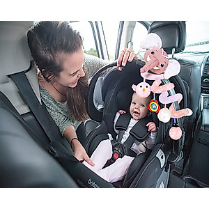 Car Seat Toys for Babies 0-6 Months, Infant Spiral Activity Toys Baby Gril Car Seat Toys 6-12 Months Hanging Stroller Toys for Baby Girls 0-6 Months with Musical Owl Rattle Sheep - Pink Elephant