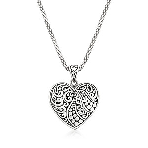 Ross-Simons Sterling Silver Bali-Style Heart Pendant Necklace. 18 inches