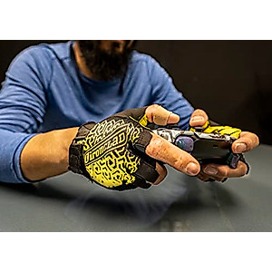 Ironclad Gaming Gloves, Half Finger Coverage, Precision Fit, Performance Silicone Grip, Moisture Wicking Construction, Yellow and Black, Small, 1 Pair