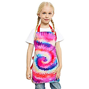 Kid Girls Boys Apron, Adjustable Kitchen Cooking Chef Apron with Pocket for Cooking Baking Art Painting Gardening,Tie Dye, 6-12Years