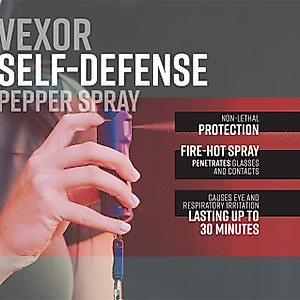VEXOR Police Strength Pepper Spray, Flip-Top Finger Grip, 20+ Shots, 10-12 Ft. Range w/Key Release (Purple)