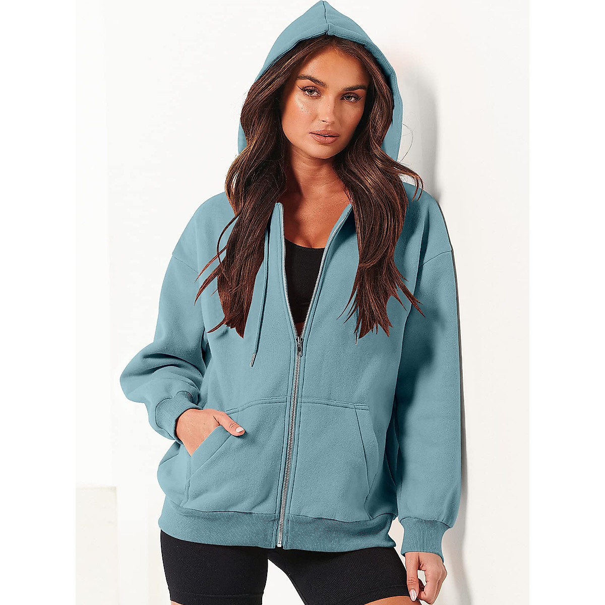 ANRABESS Womens Zip Up Hoodies Long Sleeve Oversized Sweatshirts Fleece Y2K Jacket Pockets 2024 Fall Outfits Fashion Clothes Lake Small