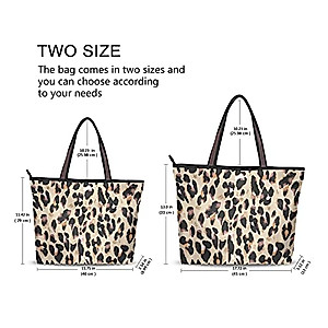 Bolaz Tote Bag with Zipper for Women Leopard Pattern Animal Print Handbags Pockets Shoulder Bag Work Large Travel Office Business