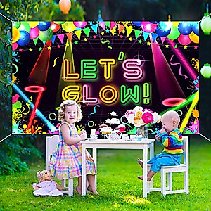 Neon Glow Party Backdrop Fabric Let Glow Background Glow Party Themed Backdrop Halloween Neon Birthday Party Decorations for Neon Themed Party Birthday Party, 5.9 x 3.6 Ft