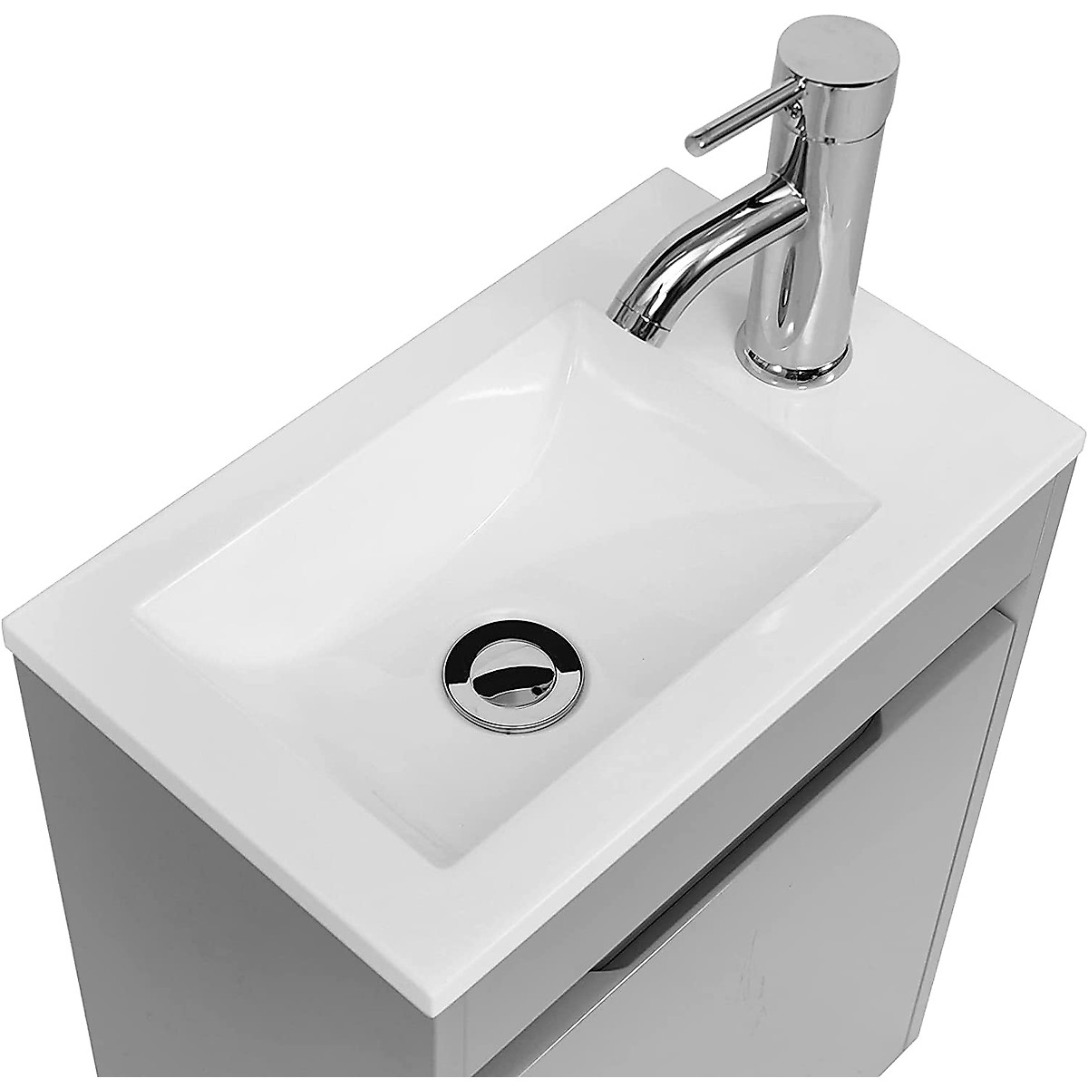 UEV 16" Small Bathroom Vanity Wall Mounted,Grey Small Bathroom Vanity with Ceramic Sink,Bathroom Vanity and Sink Combo,Chrome Faucet P-Trap Include (Grey)