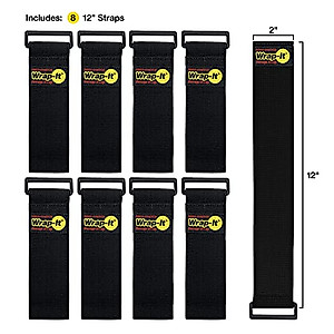 Wrap-It Storage Super-Stretch Straps, 12" (8 Pack) - Elastic Hook and Loop Cinch Straps - Reusable Extension Cord Organizer, Cable Ties, Hose Storage, Accessories Holder for Garage Organization