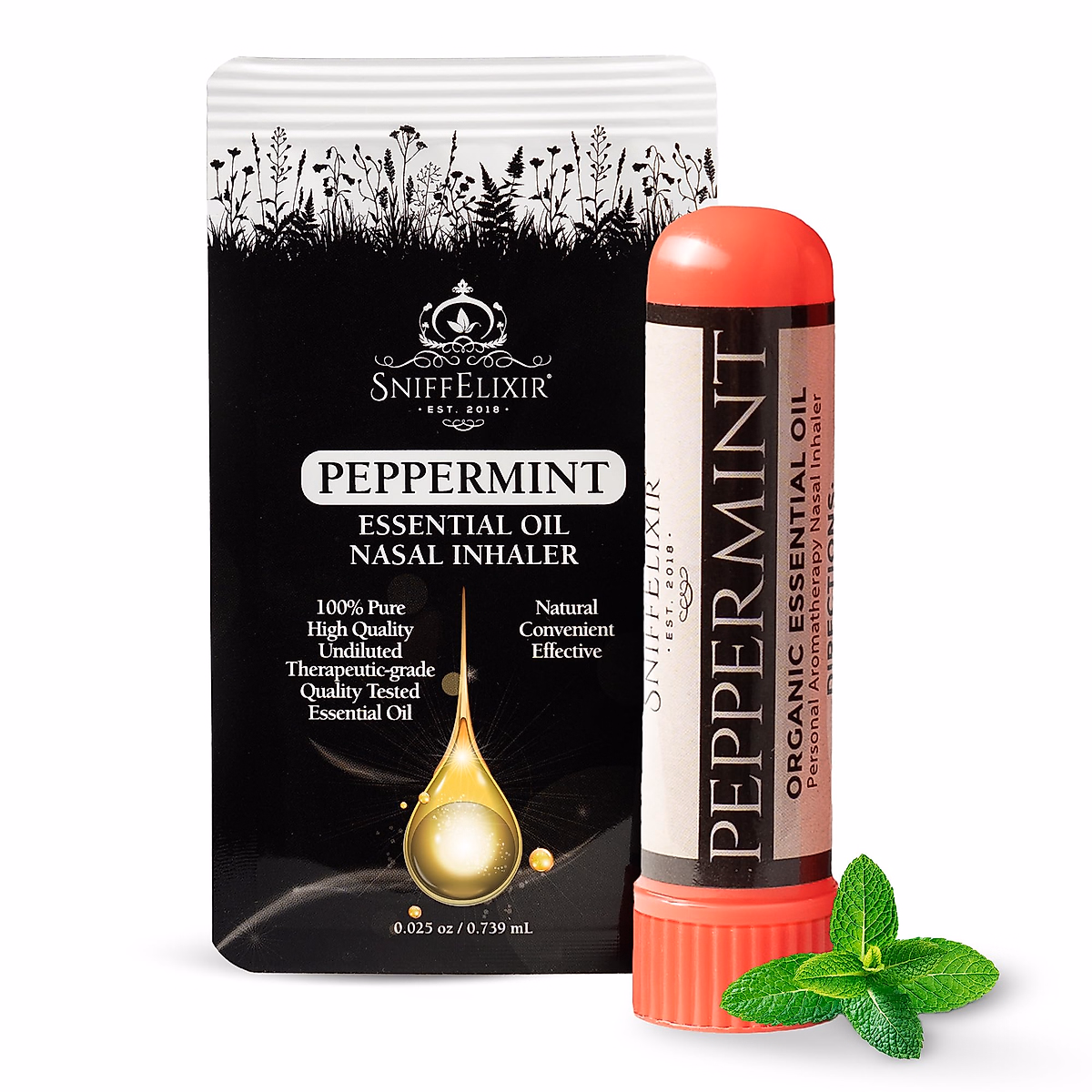 Peppermint Inhaler Nasal Stick - Aromatherapy Nasal Inhaler, Portable Nose Inhaler Stick, Non Drowsy Motion Sickness Nausea Stick with Peppermint Essential Oil for Migraine Stick, and Headache