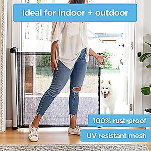 Perma Child Safety Indoor/Outdoor Deluxe Aluminum Retractable Baby Gate 39" Tall Extends to 71" Wide, Black w/Aluminum Casing