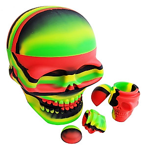 HerbHuggers Silicone Skull Containers 3-Piece Set Black Rasta