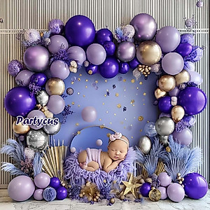 Purple Gold Balloon Arch Kit Double Stuffed Dark Purple Dusty Light Lavender Silver Balloon Garland with 18inch Foil Lilac Balloons for Birthday Baby Shower Bridal Wedding Party Decoration