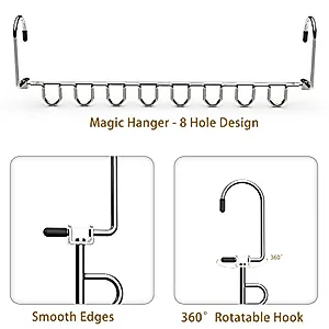 Magic Hangers Space Saving for Closet Organizer 6 Piece Stainless Steel Closet Space Saver Collapsible Hangers 8 Slots Cascading Hangers Upgraded Closet Storage for Heavy Clothes