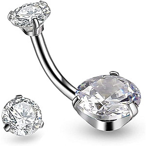 Jconly 14G Belly Button Ring with 316L Steel Piercing Needles and Clamp Belly Kit