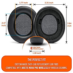 WC Upgraded Replacement Earpads for Steelseries Arctis Nova Pro Wireless Made by Wicked Cushions | Improved Durability, Thickness, Softer Leather, and Sound Isolation | Black