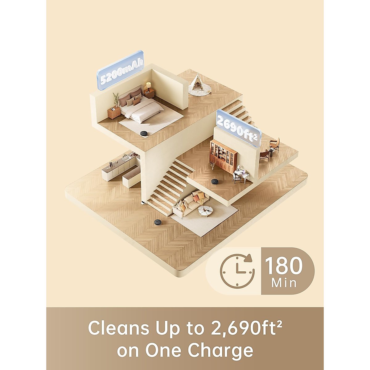 dreame D9 Max Robot Vacuum and Mop Combo, LiDAR Navigation, 4000Pa Strong Suction Power, 180mins Runtime, 2-in-1 Sweep and Mop, Compatible with Alexa