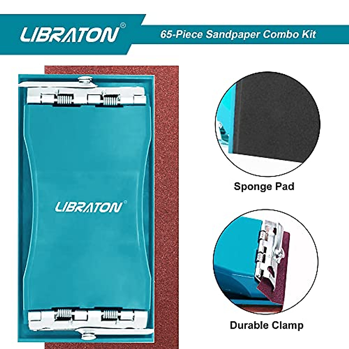 Sandpaper 65Pcs, Sand Paper, Sandpaper Assortment 80/120/400/600Grit, Assorted Sandpaper for Wood, Sanding Sponges, Sanding Handle, Heavy Grit Sandpaper Sheets for Wood, Metal, Wet and Dry Sanding