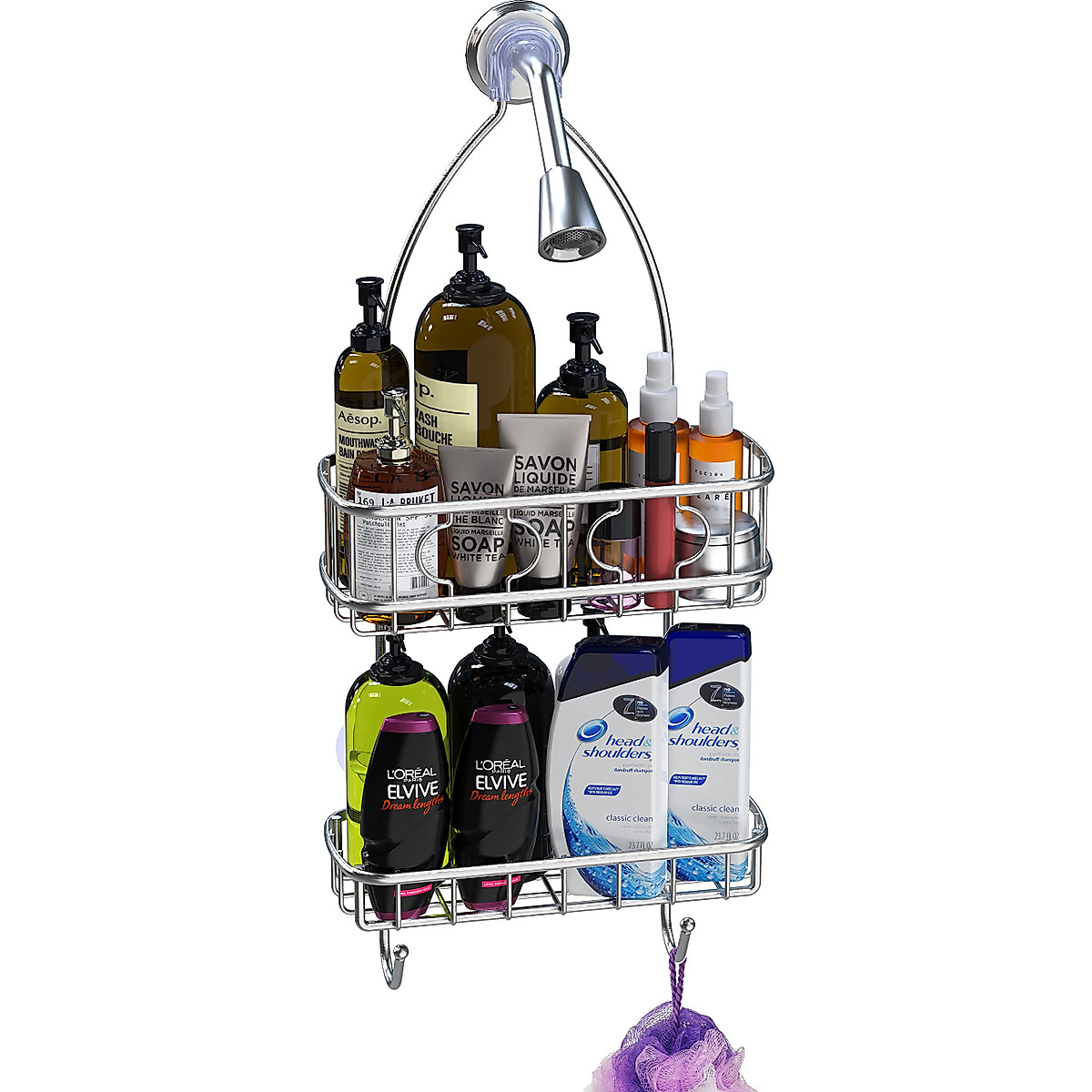 Simple Houseware Stainless Steel Bathroom Hanging Shower Head Caddy Organizer (22 x 10.2 x 4.2 inches)