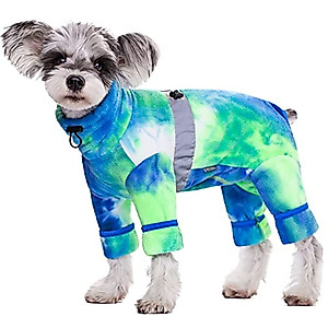 Dog Coats for Small Dogs, Polar Fleece Dog Pajamas Bodysuit for Small Medium Dogs, Dog Winter Jacket, Puppy Onesies Tie Dye Jumpsuits, Dog Full Body Vest, Dog Four-Legged Warm Clothes