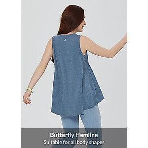 baleaf Women's Workout Tank Tops Sleeveless V-Neck Tunic Long Loose Fit Camis Flowy Yoga T-Shirts Cute Tee for Casual Summer Teal Blue XL