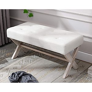 chairus Fabric Upholstered Entryway Bench Seat, 36 inch Bedroom Bench Seat with X-Shaped Wood Legs for Living Room, Foyer or Hallway - Cream