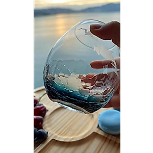 Orca Whale Gifts, Christmas Gifts for Mom, Killer Whale Orca Handmade Etched Crackle Wine Glass Orca Gifts for Beach Party