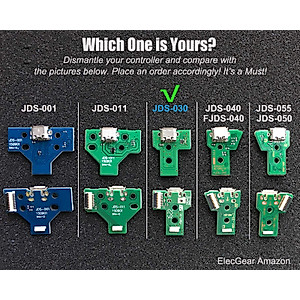 2PCs JDS-030 Replacement Charging Port Assembly for PS4 DualShock 4, Repair Part Micro USB Adaptor Charger Socket Board Connector Module for PlayStation DS4 Controller, Flex Cable, Tool Screwdriver