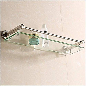 Bathroomsjoy Bathroom Glass Shelf Tempered Glass Shelf with Rail Wall Mounted, Stainless Steel Chrome Finished