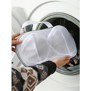 LEACIEN 6Pcs Bra Washing Laundry Mesh Bras Laundry Bag with Handle and Zipper Underwear Bag for Washing Machine (3 White Blue+3 White Grey)