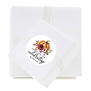 Andaz Press Fall Burgundy Marsala Baby Shower, Round Circle Label Stickers, Thank You For Celebrating With Us, Marsala Pumpkin Floral 40-Pack Fall Thank You Stickers Fall Baby Shower Favors For Guests