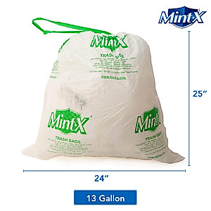 Mint -X Rodent Repellent Indoor Tall Kitchen Drawstring Trash Bags with Mint-Flex Technology; 13 Gallon, 120 Count, White