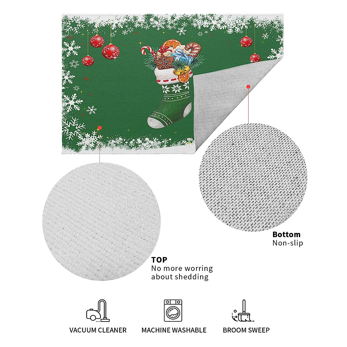 Indoor Door Mat Washable Mat 16x24 Inch - Outdoor Non-Slip Mat Absorbent Resist Dirt Doormats Socks Pattern Green Floor Mat for Entryway Patio Bathroom