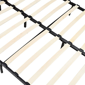 GINGVAT Queen Size Upholstered Platform Bed Frame with Lights and Height Adjustable Headboard, Fashion Square Stitched Button Tech Cloth, Modern Bedroom Furniture, Beige